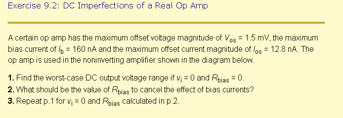 Exercise 9.2: DC Imperfections of a Real Op Amp A | Chegg.com