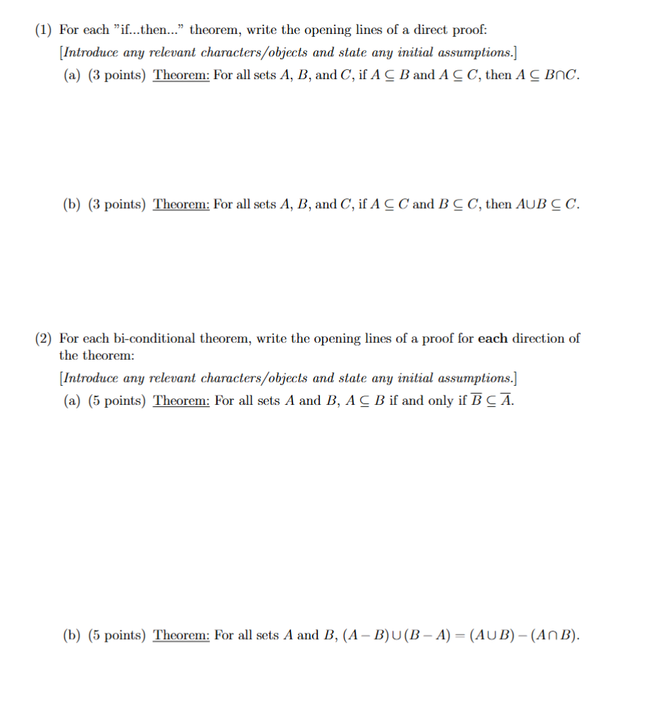 Solved (1) ﻿For each "if...then..." theorem, write the | Chegg.com