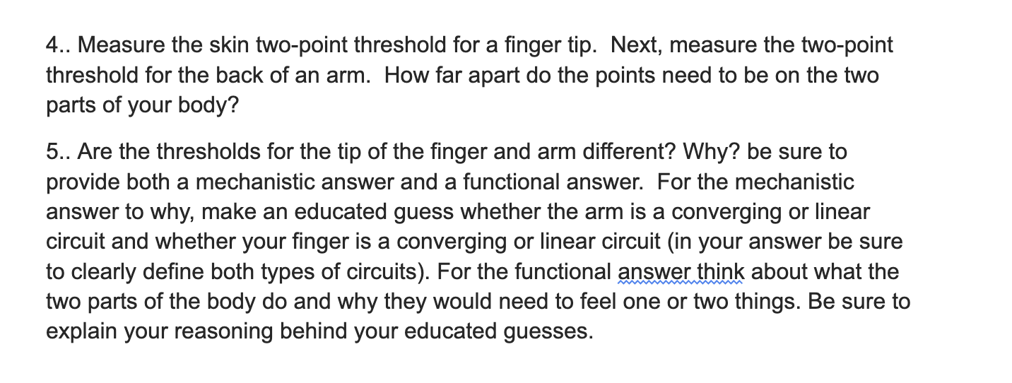 Solved 4.. Measure the skin two-point threshold for a finger | Chegg.com