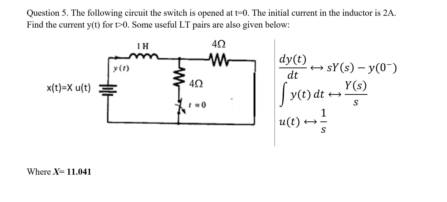 Solved Question 5. The following circuit the switch is | Chegg.com