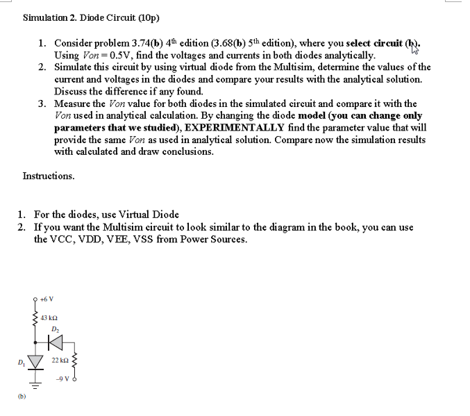 Solved Simulation 2. Diode Circuit (10p) 1. Consider problem | Chegg.com