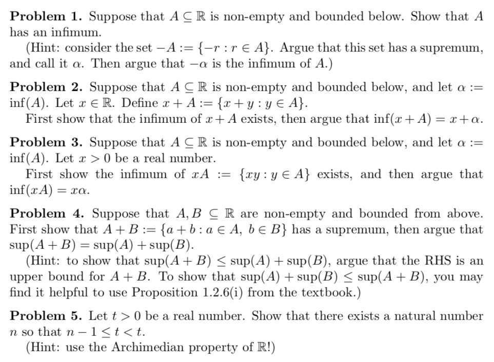 Solved Problem 1. Suppose that A CR is non-empty and bounded | Chegg.com