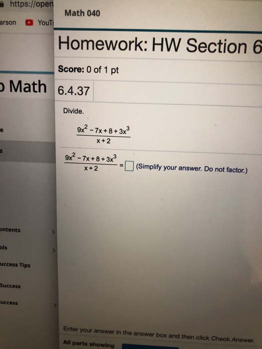 Solved a https://open Math 040 arson YouT Homework: HW | Chegg.com