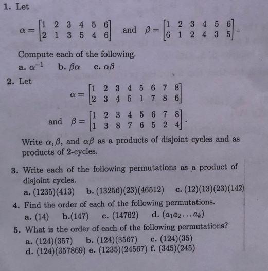 α=[122133455466] and β=[162132445365] Compute each of | Chegg.com
