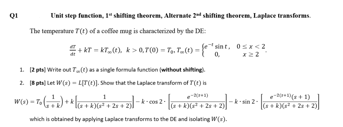 Solved Q1 Unit step function, 1st shifting theorem, | Chegg.com