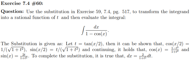 Solved Exercise 7.4 \#60: Question: Use the substitution in | Chegg.com