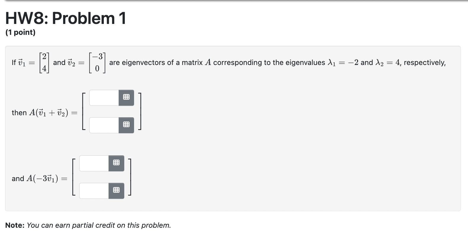 Solved If v1=[24] and v2=[−30] are eigenvectors of a matrix | Chegg.com