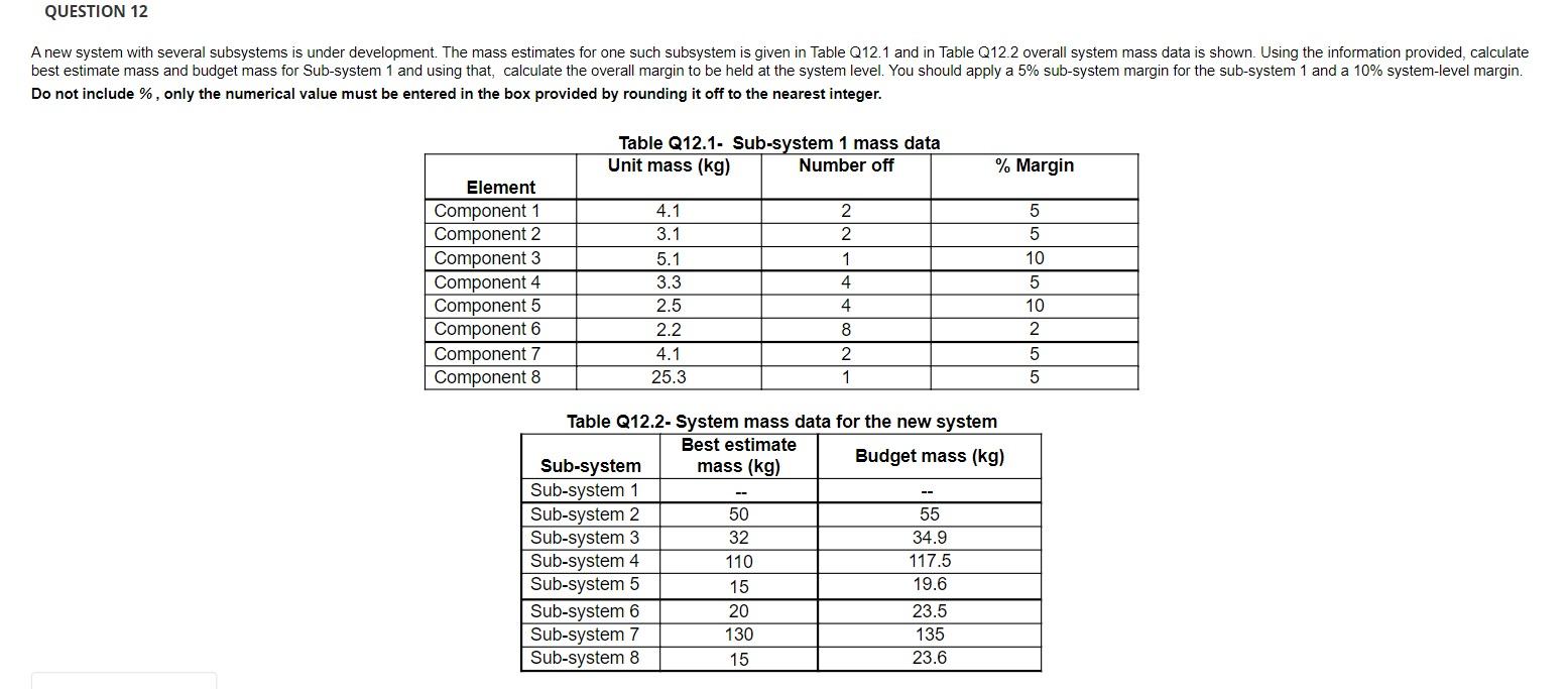 Solved QUESTION 12 A new system with several subsystems is | Chegg.com