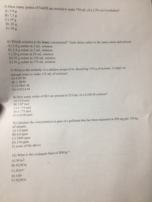 Solved 5) How many grams of NaOH are needed to make 750 mL | Chegg.com