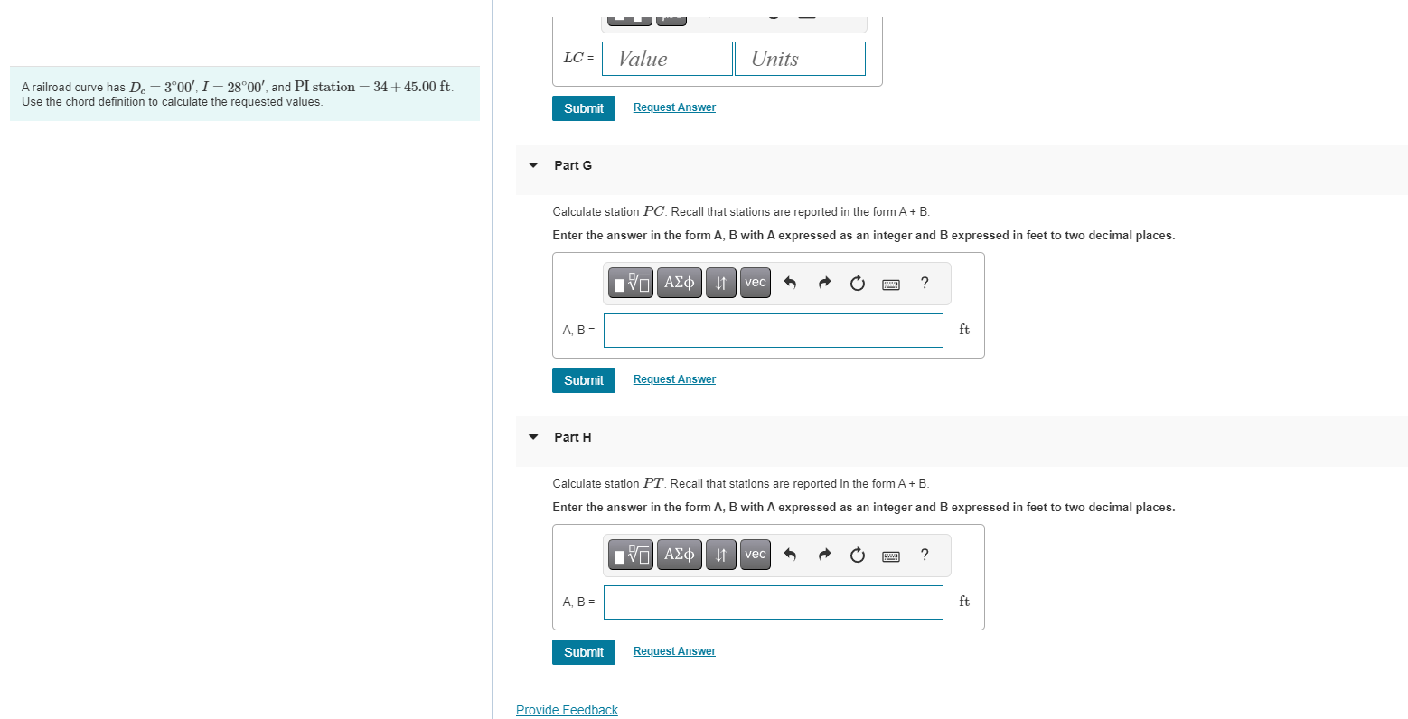 Solved A railroad curve has Dc=3∘00′,I=28∘00′, and PI | Chegg.com