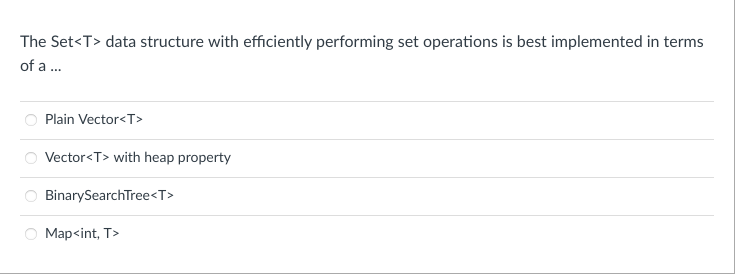 Solved The Set data structure with efficiently performing | Chegg.com