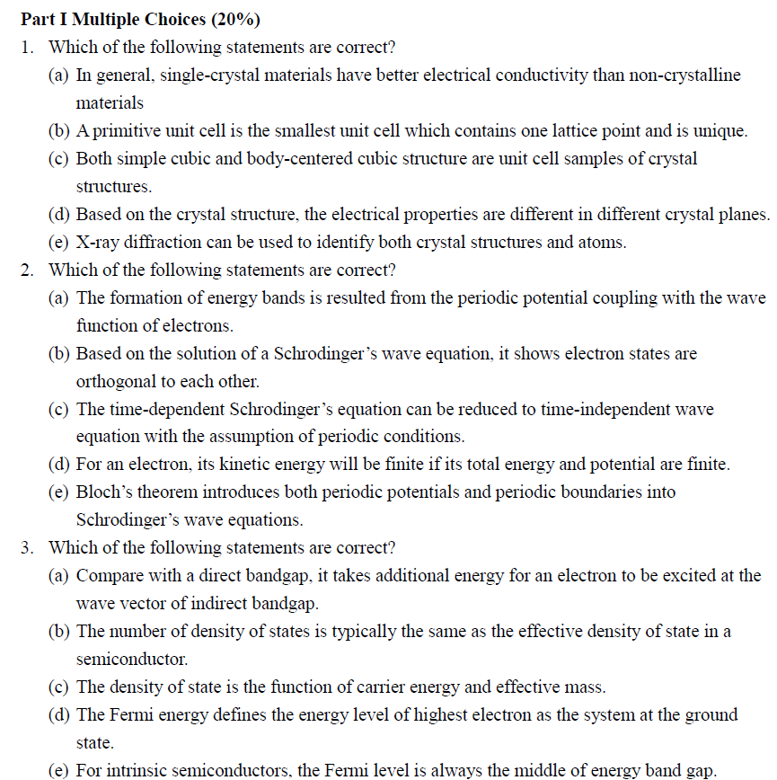 Part I Multiple Choices (20\%) 1. Which of the | Chegg.com