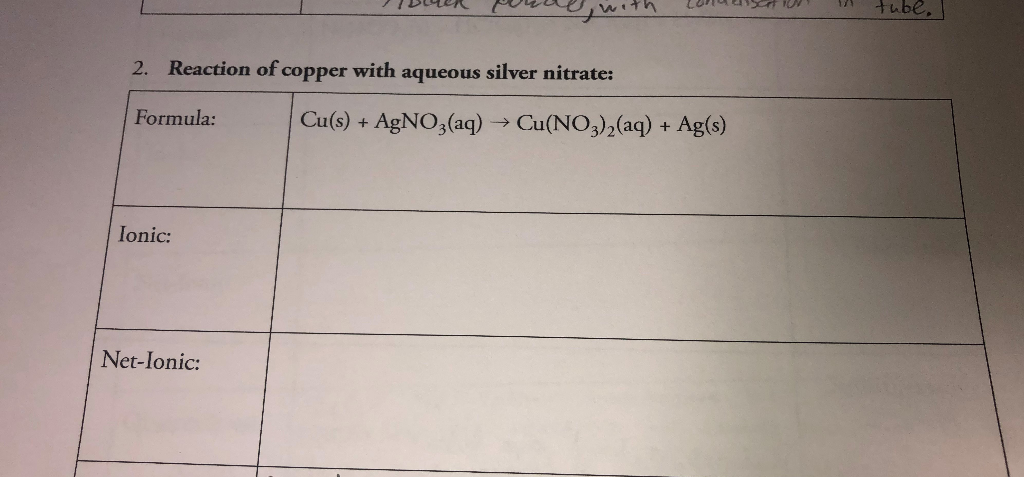 Solved tube, 2. Reaction of copper with aqueous silver | Chegg.com