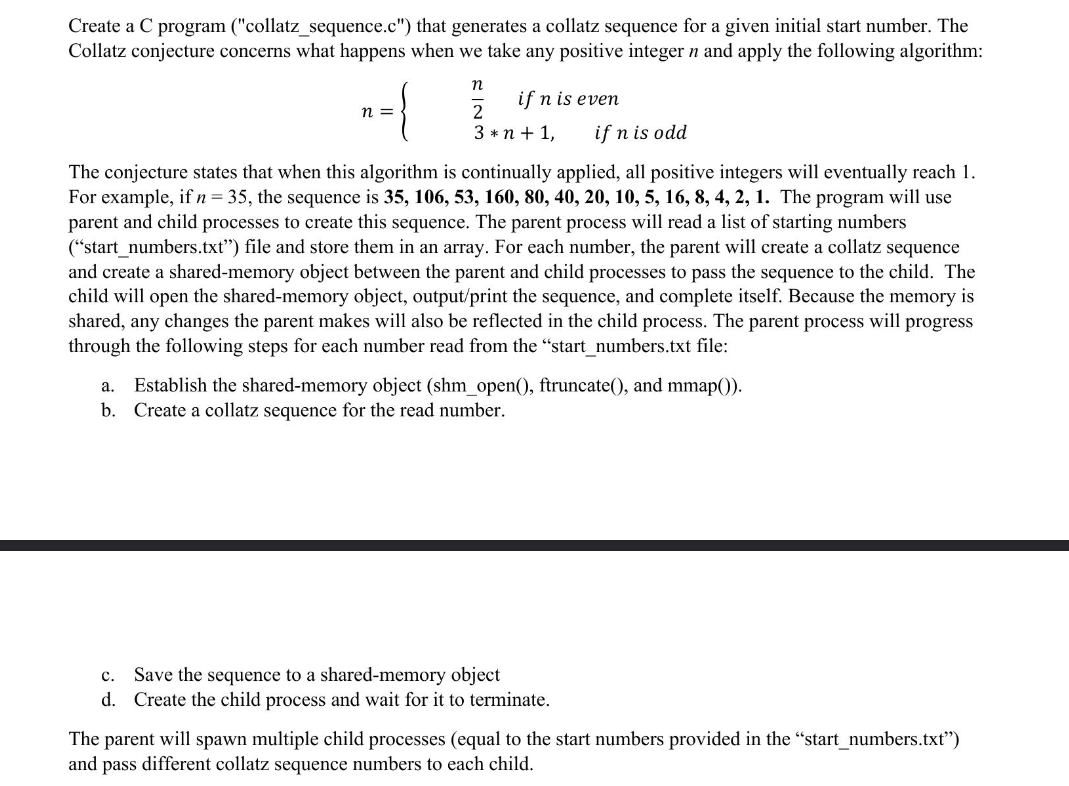 Solved The parent will spawn multiple child processes (equal | Chegg.com
