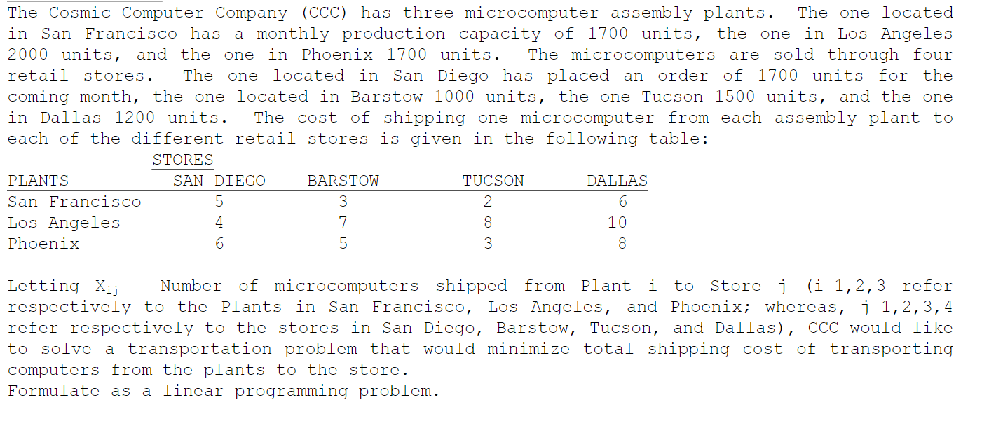 Solved The Cosmic Computer Company (CCC) has three | Chegg.com