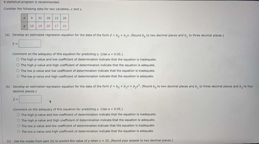 Solved A statistical program is recommended. Consider the | Chegg.com