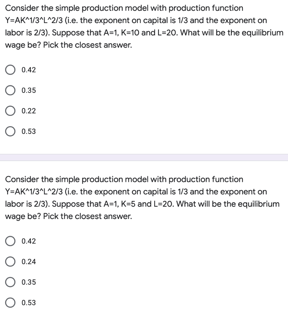 Solved Consider the simple production model with production | Chegg.com