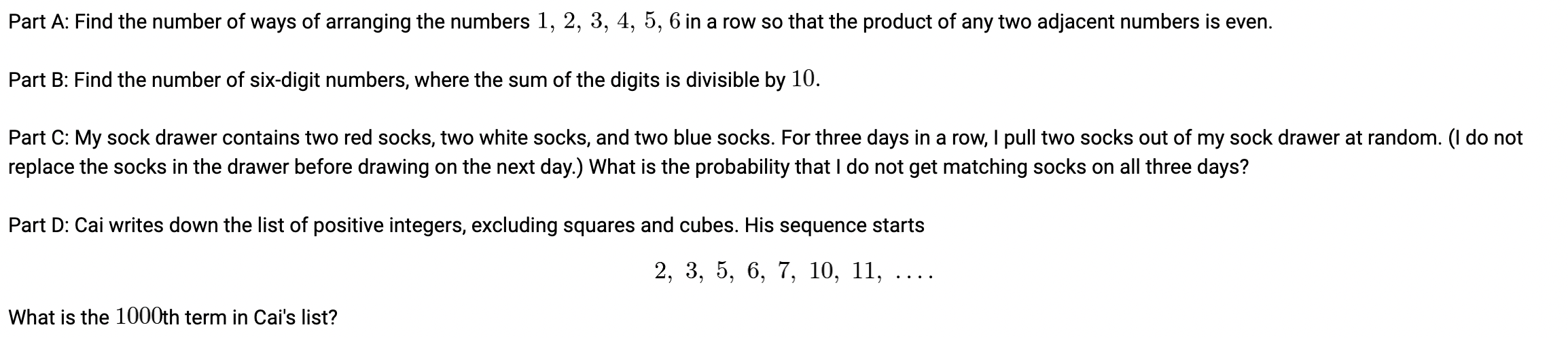 Solved Part A: Find the number of ways of arranging the | Chegg.com