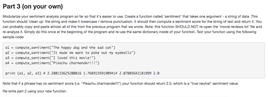 PYTHON: create a function for sentiment | Chegg.com