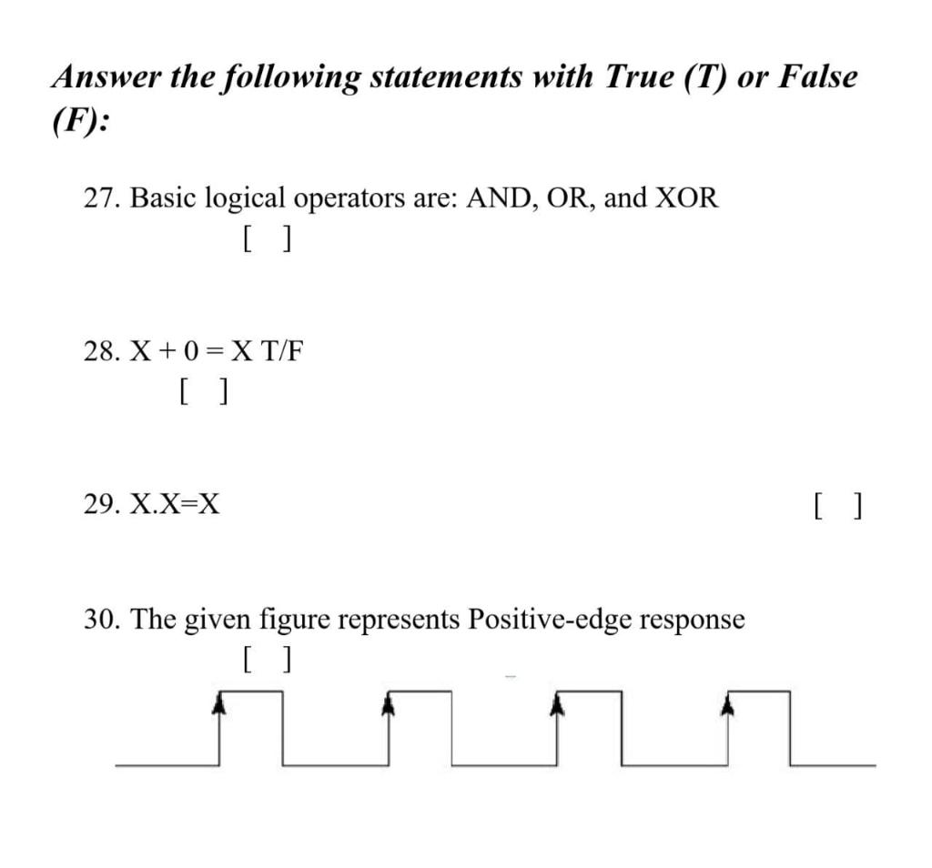 Solved Answer the following statements with True (T) or | Chegg.com