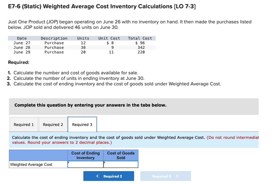 Solved E7-6 (Static) Weighted Average Cost Inventory | Chegg.com