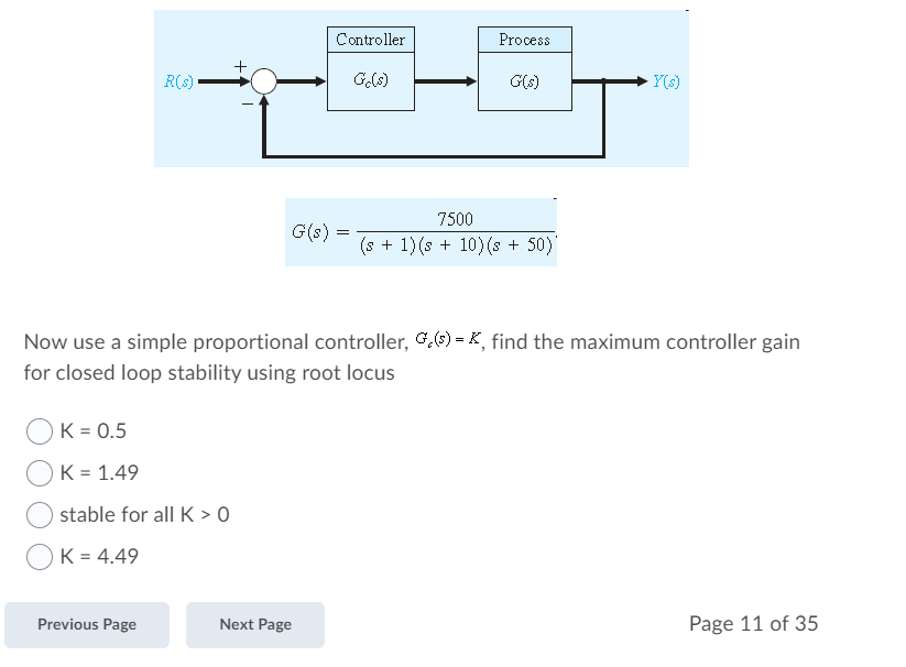 Solved Controller Process + R(S) Gls) G(s) Y(s) G(s) 7500 (s | Chegg.com
