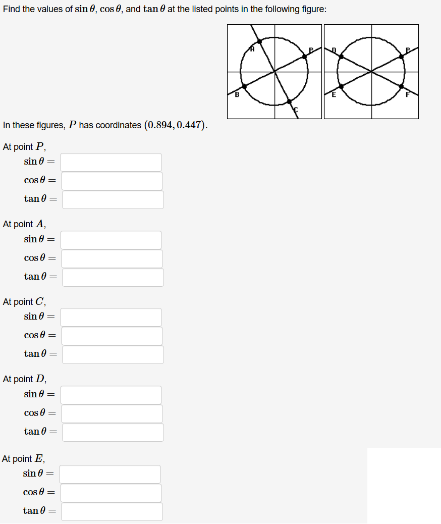 Solved Find The Values Of Sin 0 Cos 0 And Tan At The Chegg