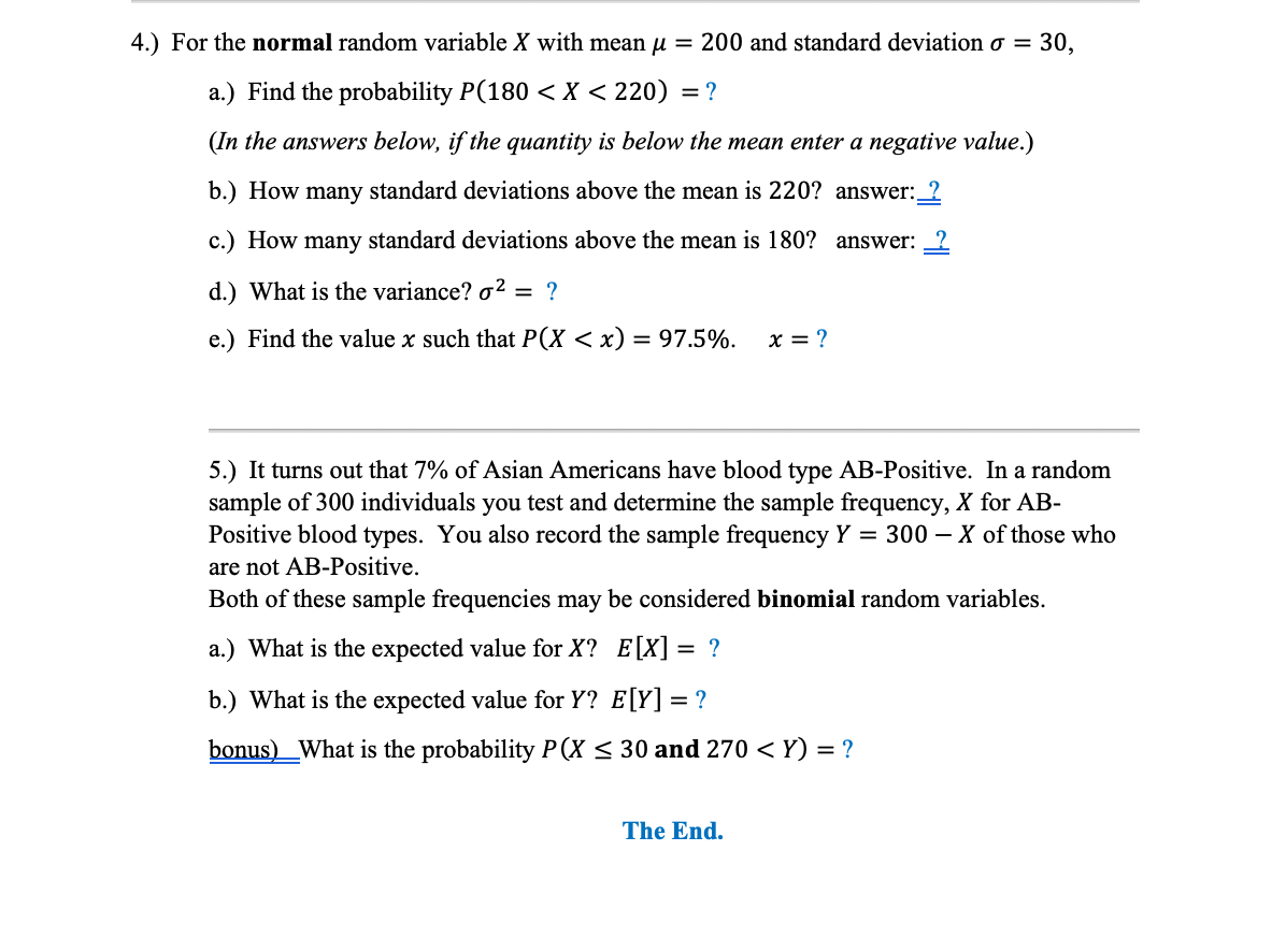 Solved 4.) For the normal random variable X with mean u = | Chegg.com