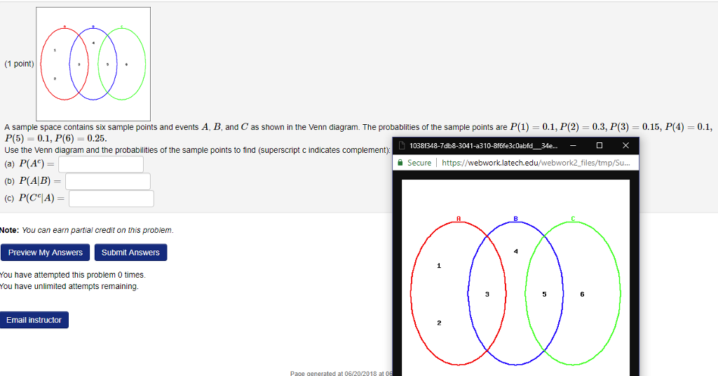 Solved (1 point) A sample space contains six sample points | Chegg.com