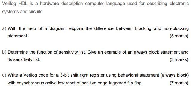 Solved Verilog HDL is a hardware description computer | Chegg.com