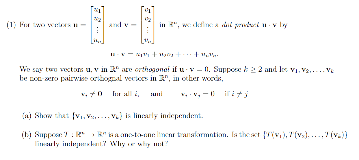 Solved Ги V1 U2 U2 (1) For two vectors u = and v= in R”, we | Chegg.com