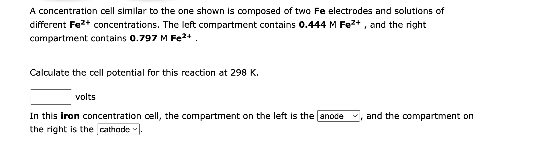 Solved A concentration cell similar to the one shown is | Chegg.com