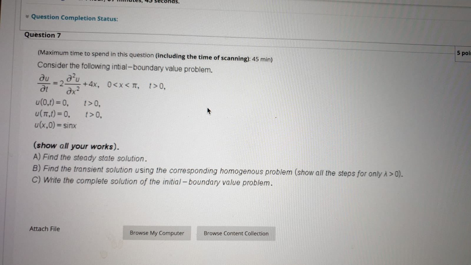 * Question Completion Status: Question 7 5 poi | Chegg.com