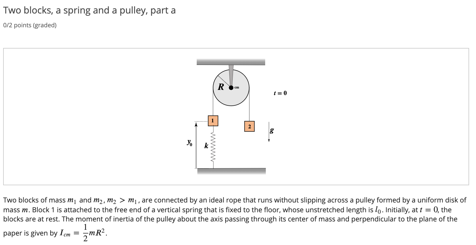 Solved Two blocks, a spring and a pulley, part a 0/2 points | Chegg.com