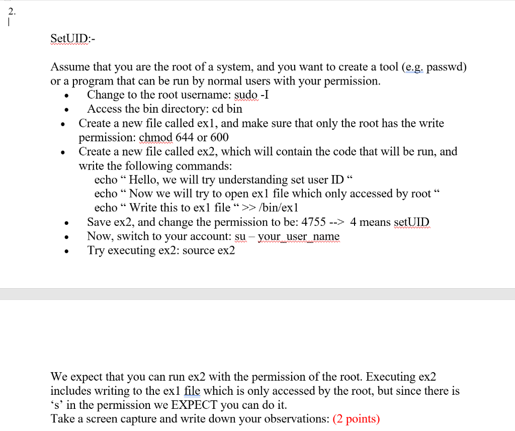 Solved 2 SetUID:- . . . Assume that you are the root of a | Chegg.com