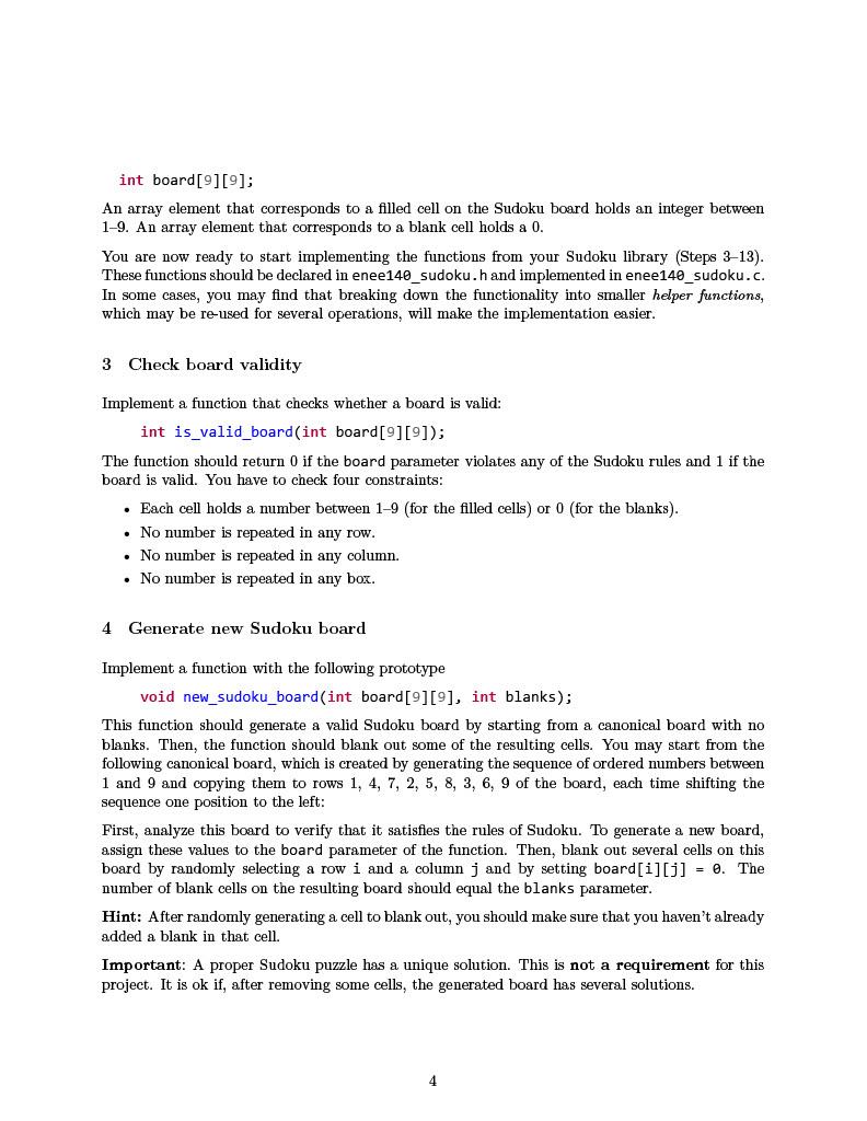 ENEE 140 Project 3: A Game of Sudoku Posted: Tuesday, | Chegg.com