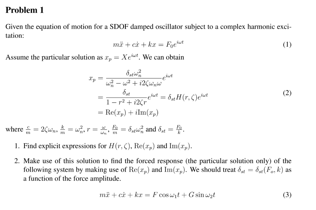 Given the equation of motion for a SDOF damped | Chegg.com