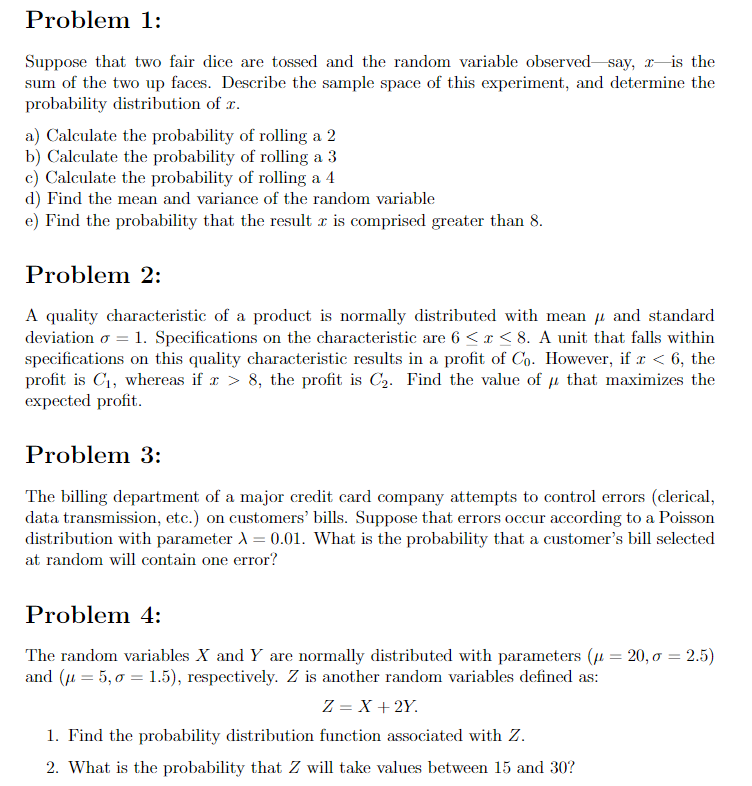 Solved Problem 1:Suppose that two fair dice are tossed and | Chegg.com