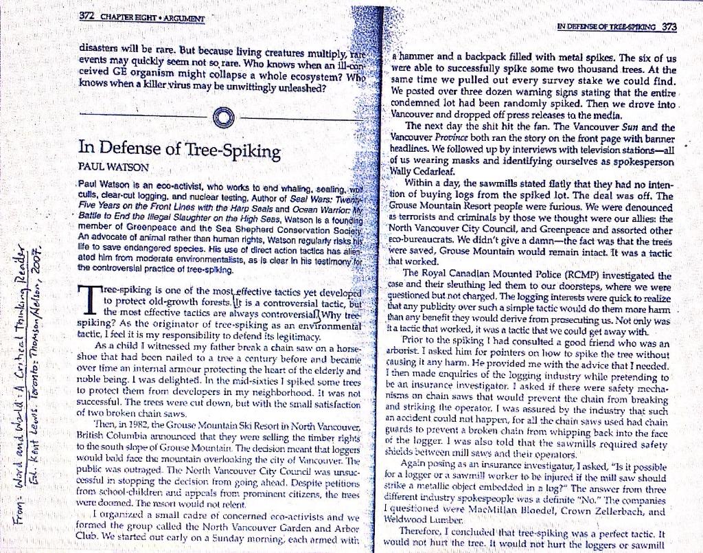 Solved 372 CHAPTER EIGHT ARGUMENT IN DEFENSE OF TREE SPIKING | Chegg.com