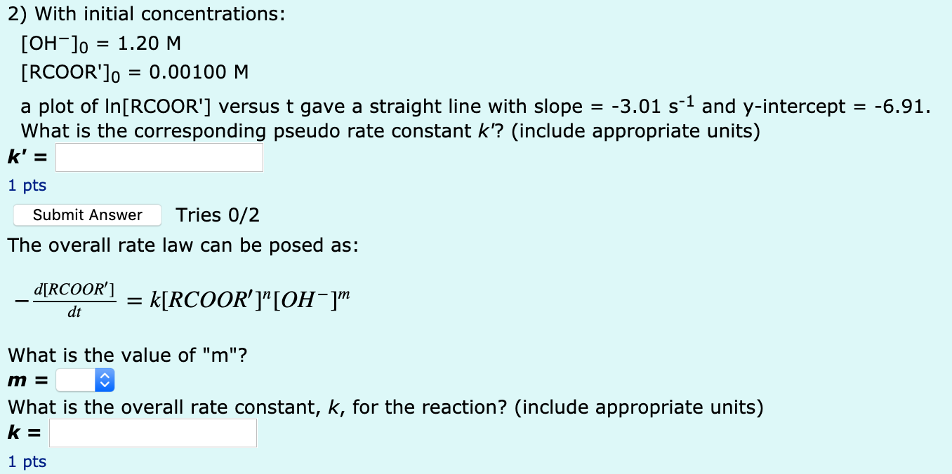 Solved 2) With initial concentrations: [OH-]o = 1.20 M | Chegg.com