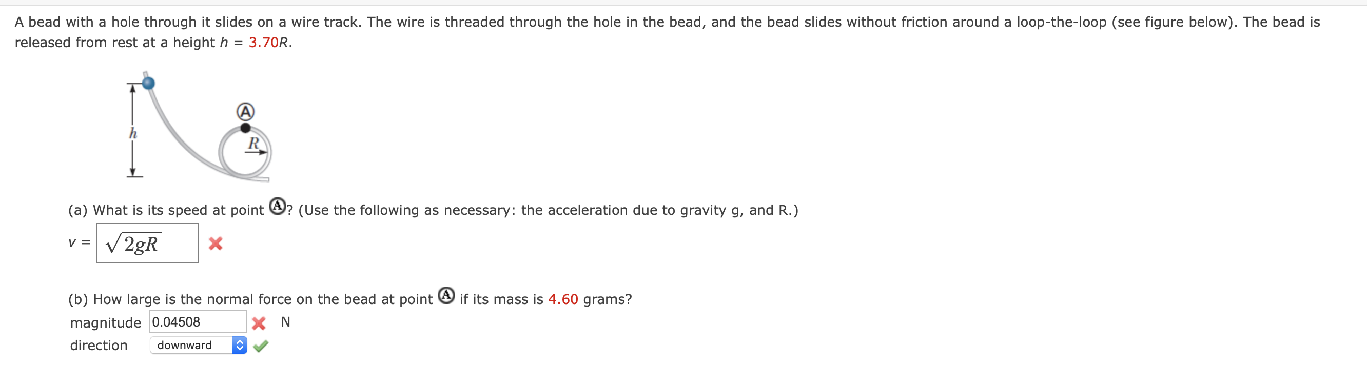 Solved A bead with a hole through it slides on a wire track. | Chegg.com