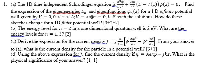 Solved 1. (a) The 1D time independent Schrodinger equation | Chegg.com