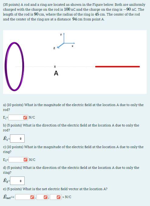 Solved (35 points) A rod and a ring are located as shown in | Chegg.com