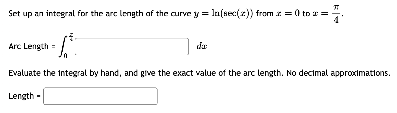 Solved set up an integral for the arc length of the curve y | Chegg.com