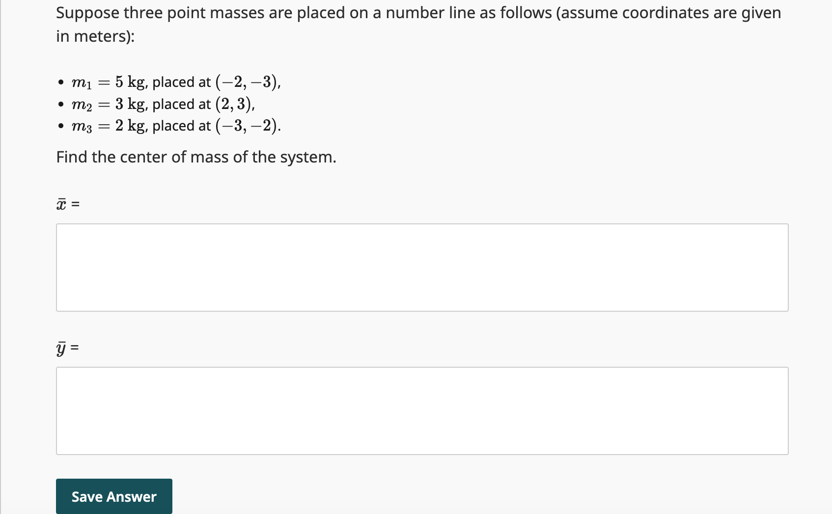 Solved Suppose three point masses are placed on a number | Chegg.com