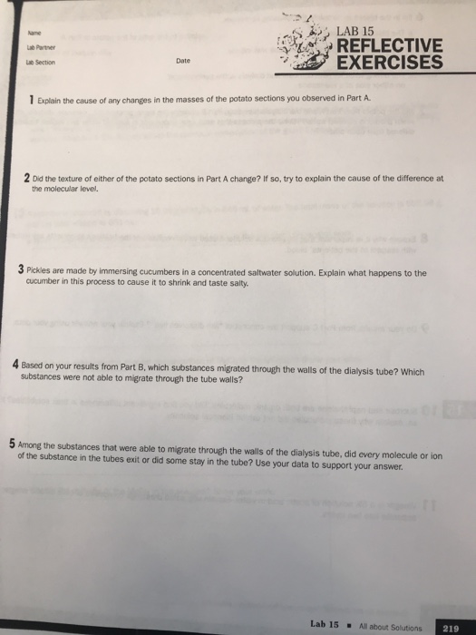 REFLECTIVE EXERCISES Lab Partner ue Section Date 1 | Chegg.com