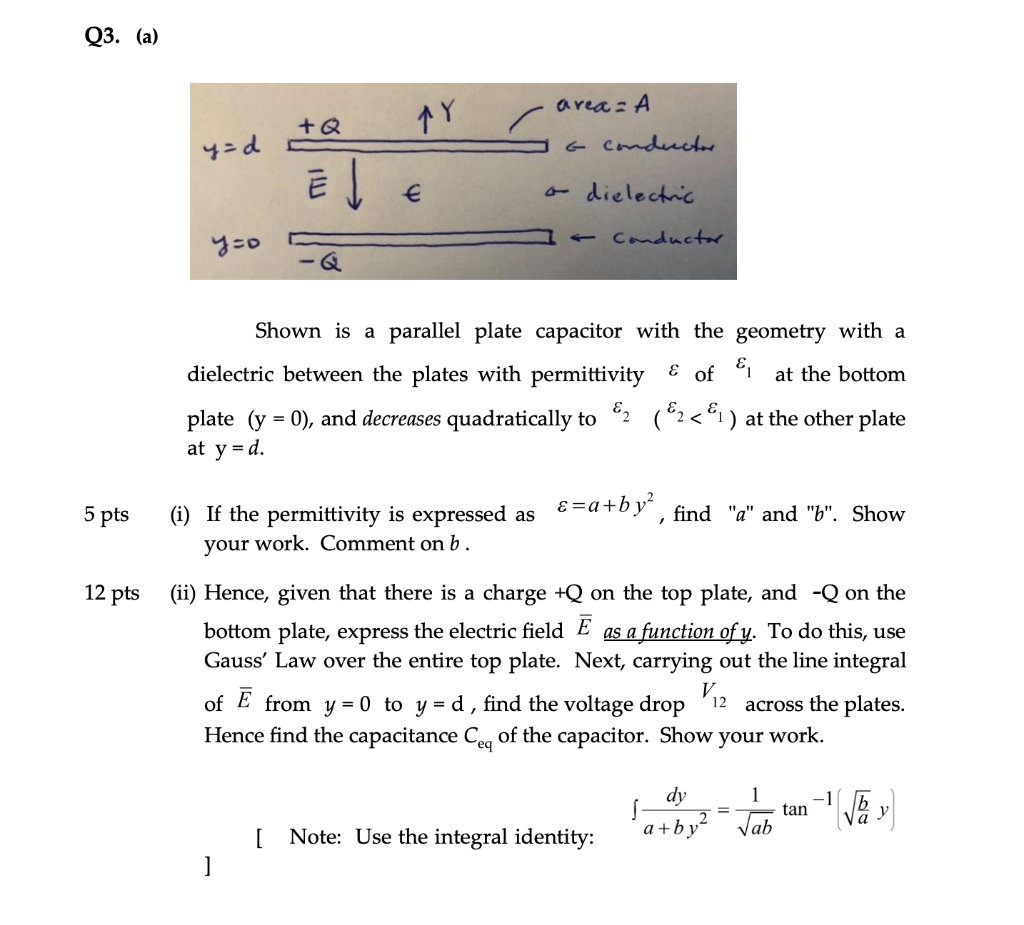 Solved Q3. (a) Shown is a parallel plate capacitor with | Chegg.com