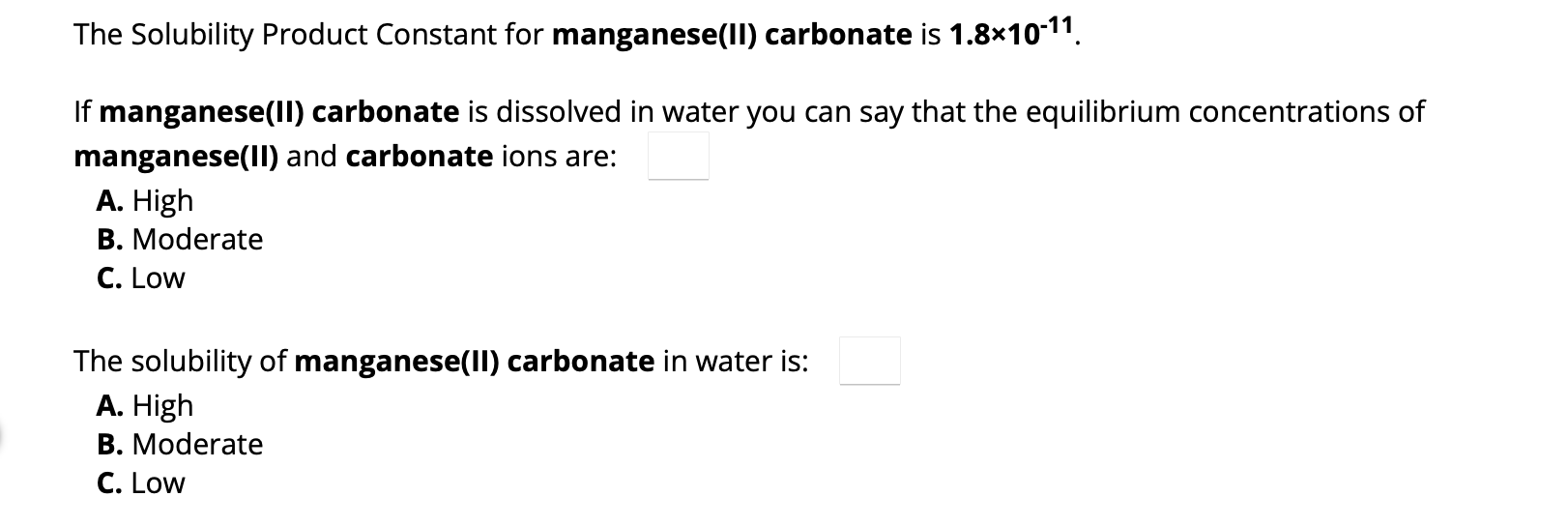 Solved The Solubility Product Constant for manganese(II) | Chegg.com
