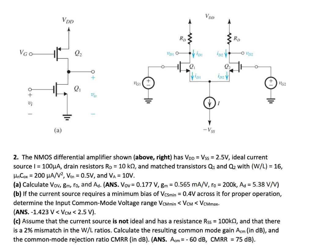 Solved (a) 2. The NMOS differential amplifier shown (above, | Chegg.com