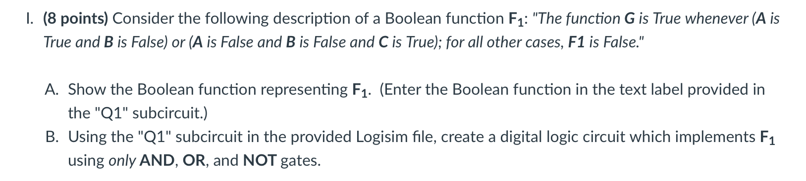I. (8 ﻿points) ﻿Consider the following description of | Chegg.com